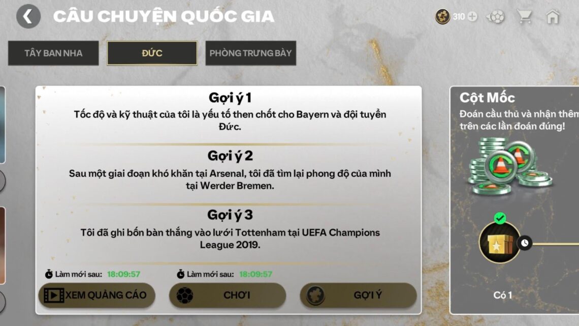 Toàn bộ đáp án 8 ngày Câu Chuyện Một Quốc Gia Đức FC Mobile